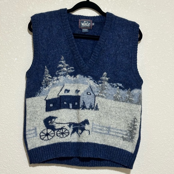 Woolrich | Sweaters | Vintage Winter Scene Wool Sweater Vest Woolrich ...